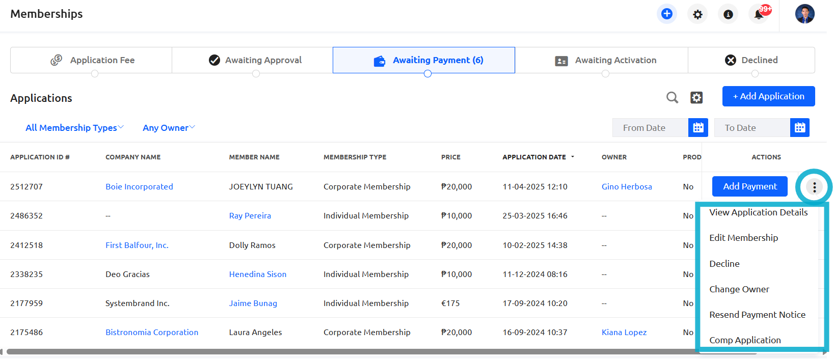 Processing membership applications – Glue Up