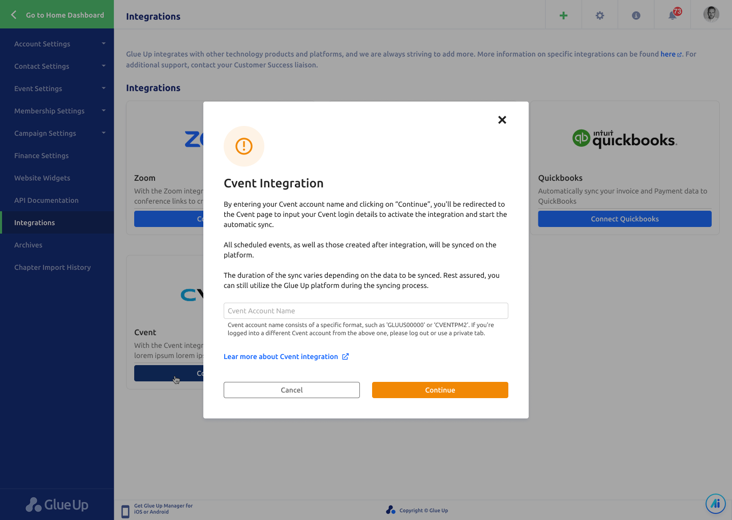How to Connect and Use Cvent Integration – Glue Up