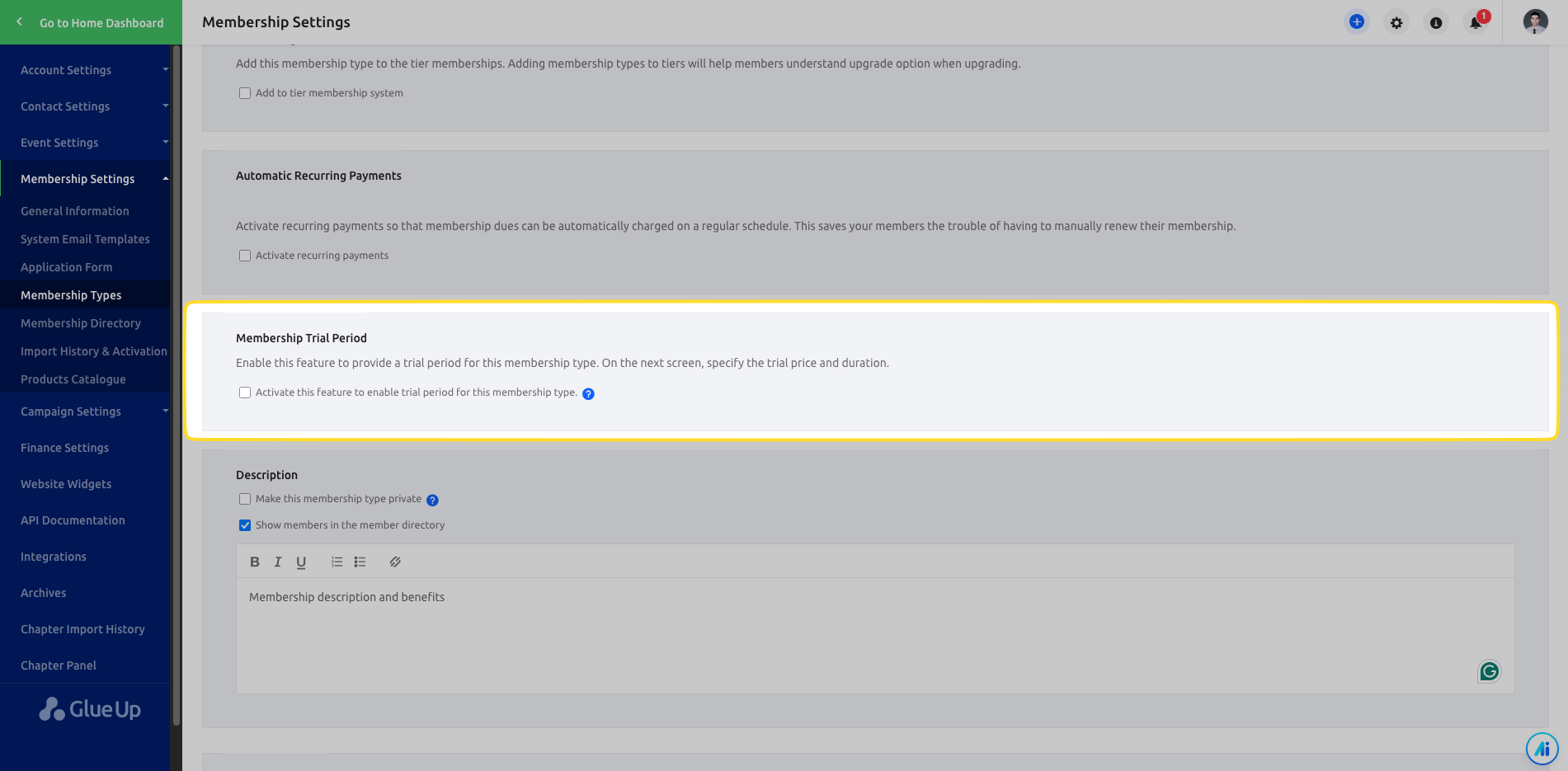 Trial Memberships – Glue Up