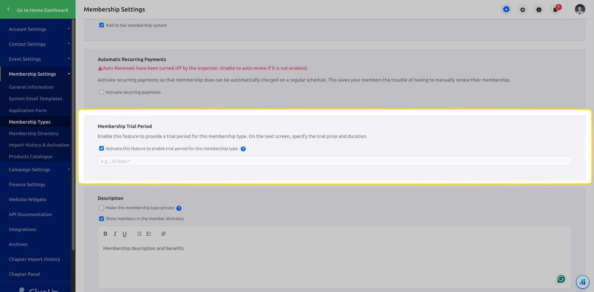 Trial Memberships – Glue Up